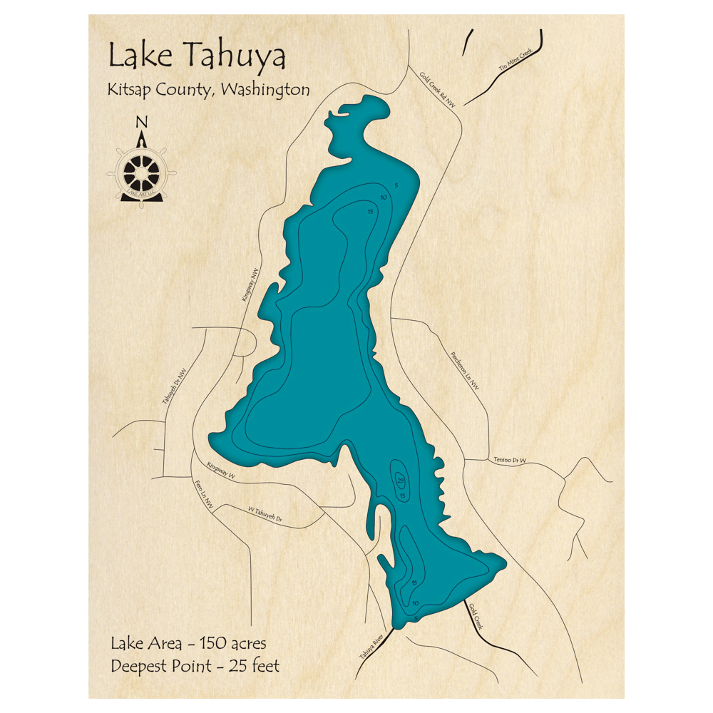 Tahuya Lake, Washington 3D Custom Wood Map – Lake Art LLC