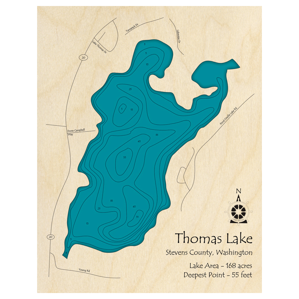 Thomas Lake, Washington 3D Custom Wood Map – Lake Art LLC
