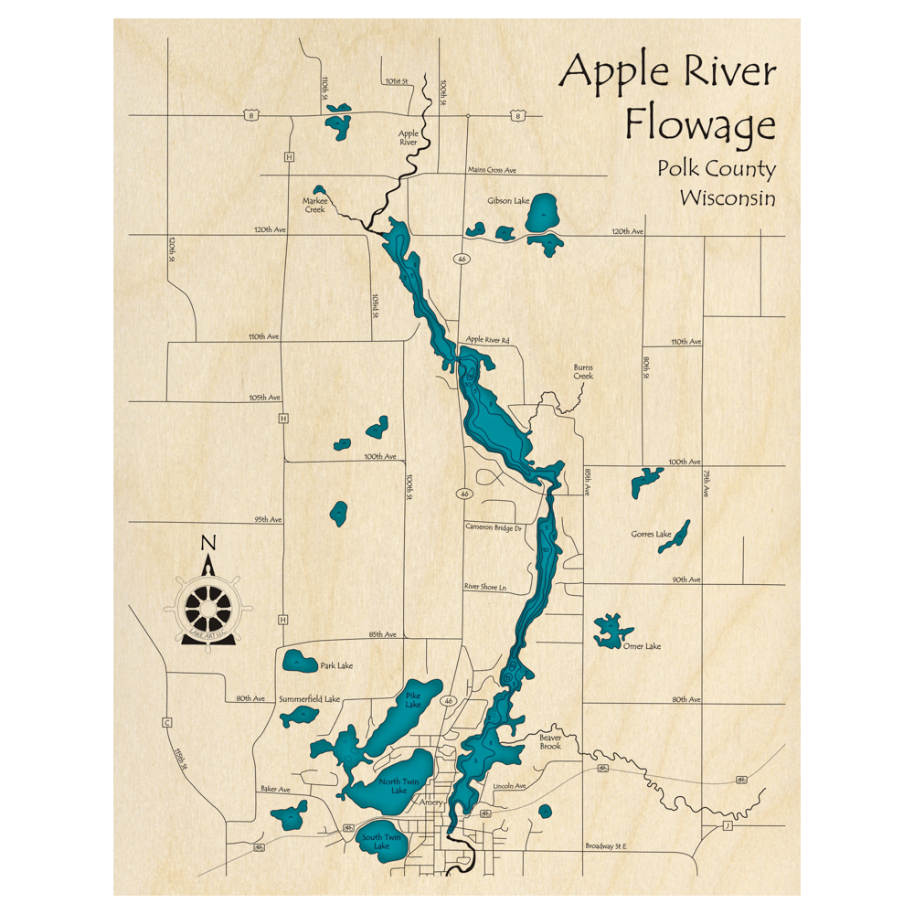 Apple River Flowage, Wisconsin 3D Custom Wood Map – Lake Art LLC