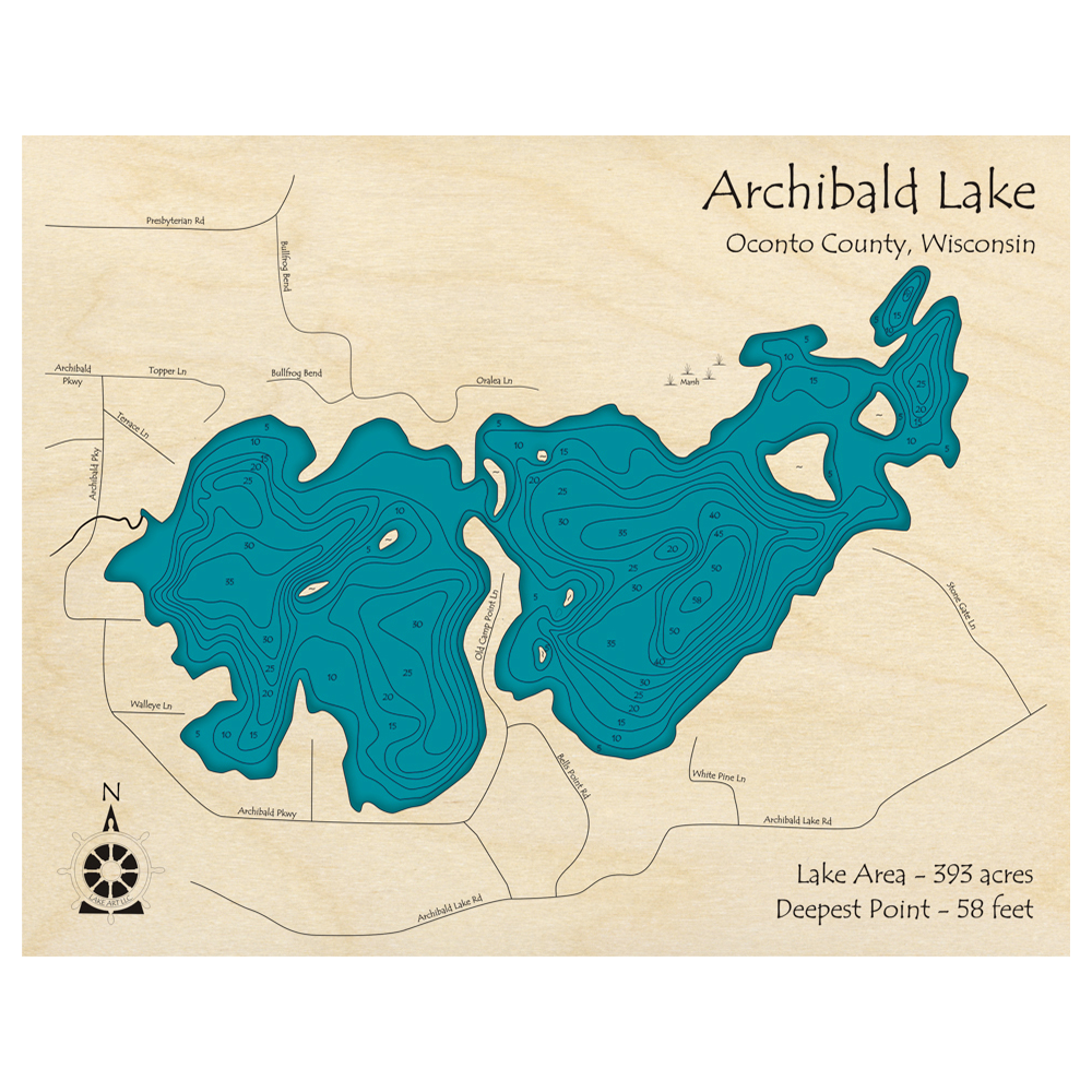 Archibald Lake, Wisconsin 3D Custom Wood Map – Lake Art LLC