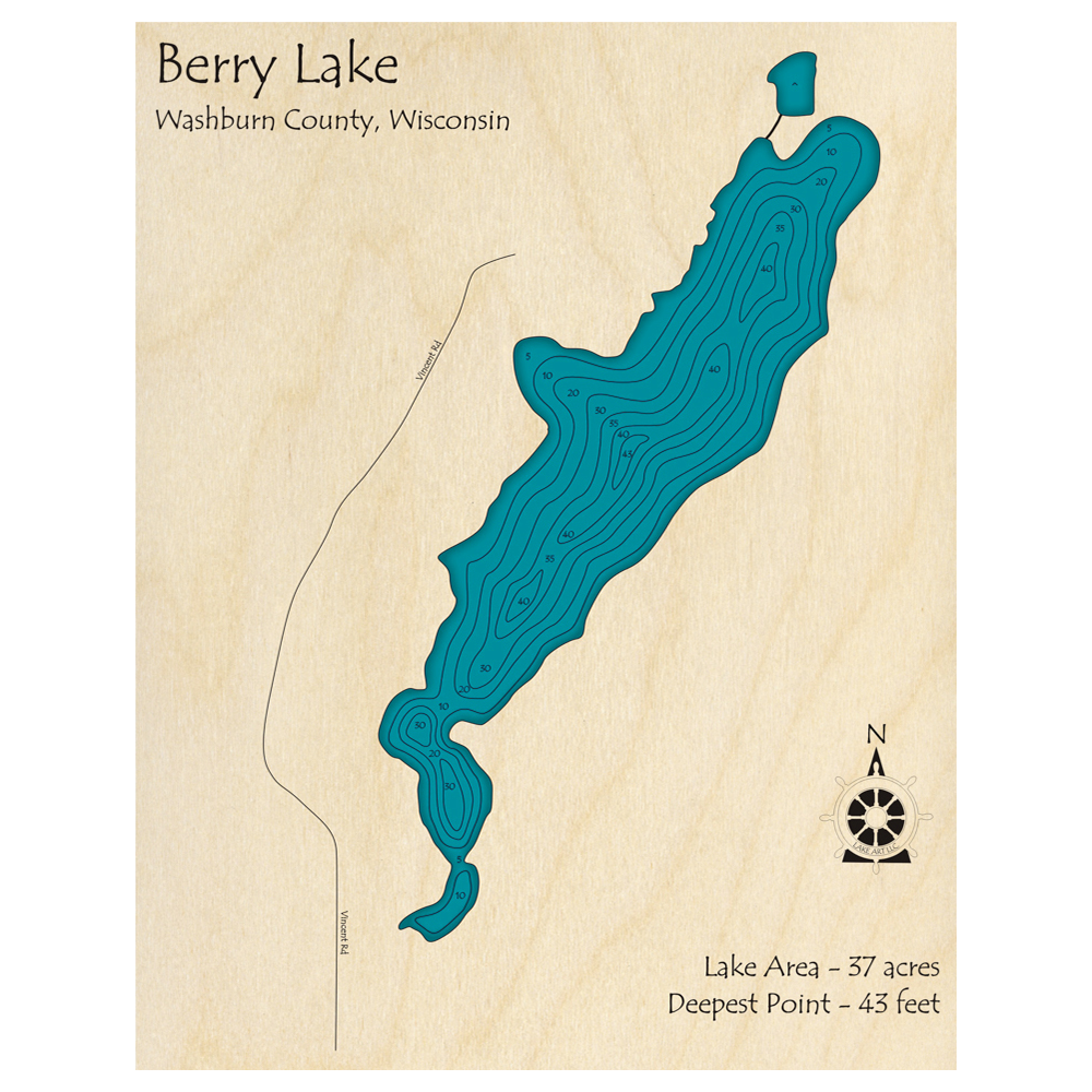 Berry Lake, Wisconsin 3D Custom Wood Map – Lake Art LLC
