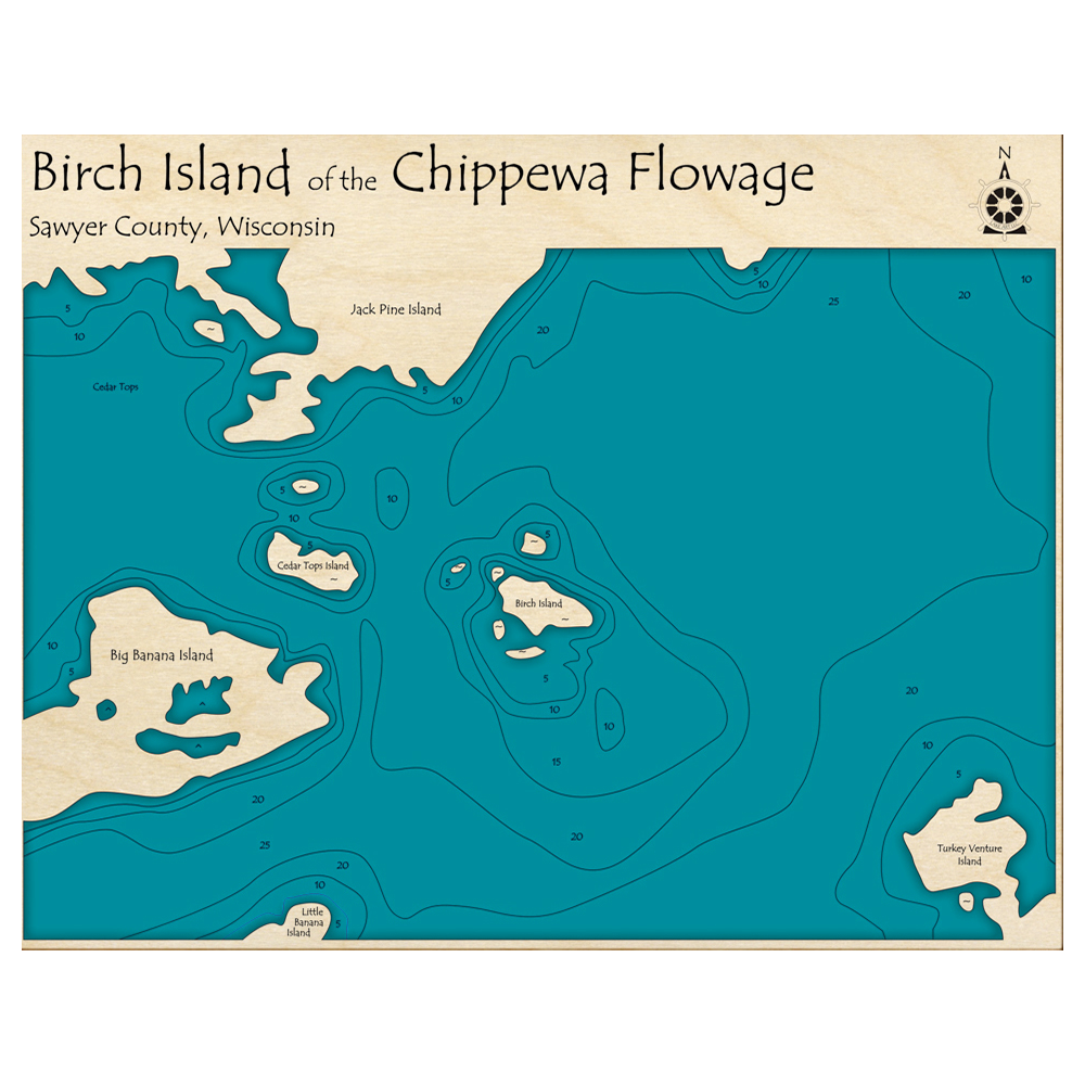 Birch Island of the Chippewa Flowage, Wisconsin 3D Custom Wood Map ...