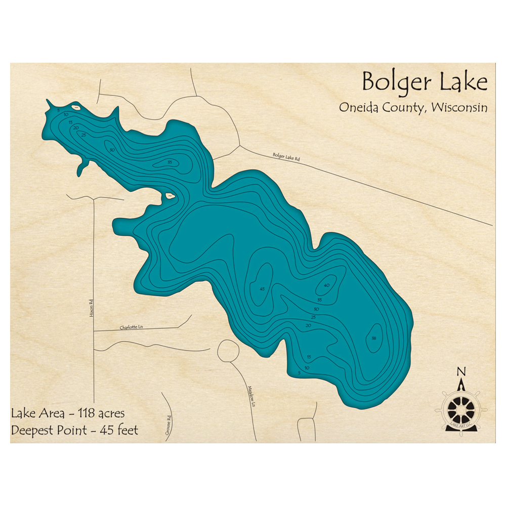 Bolger Lake, Wisconsin 3D Custom Wood Map – Lake Art LLC