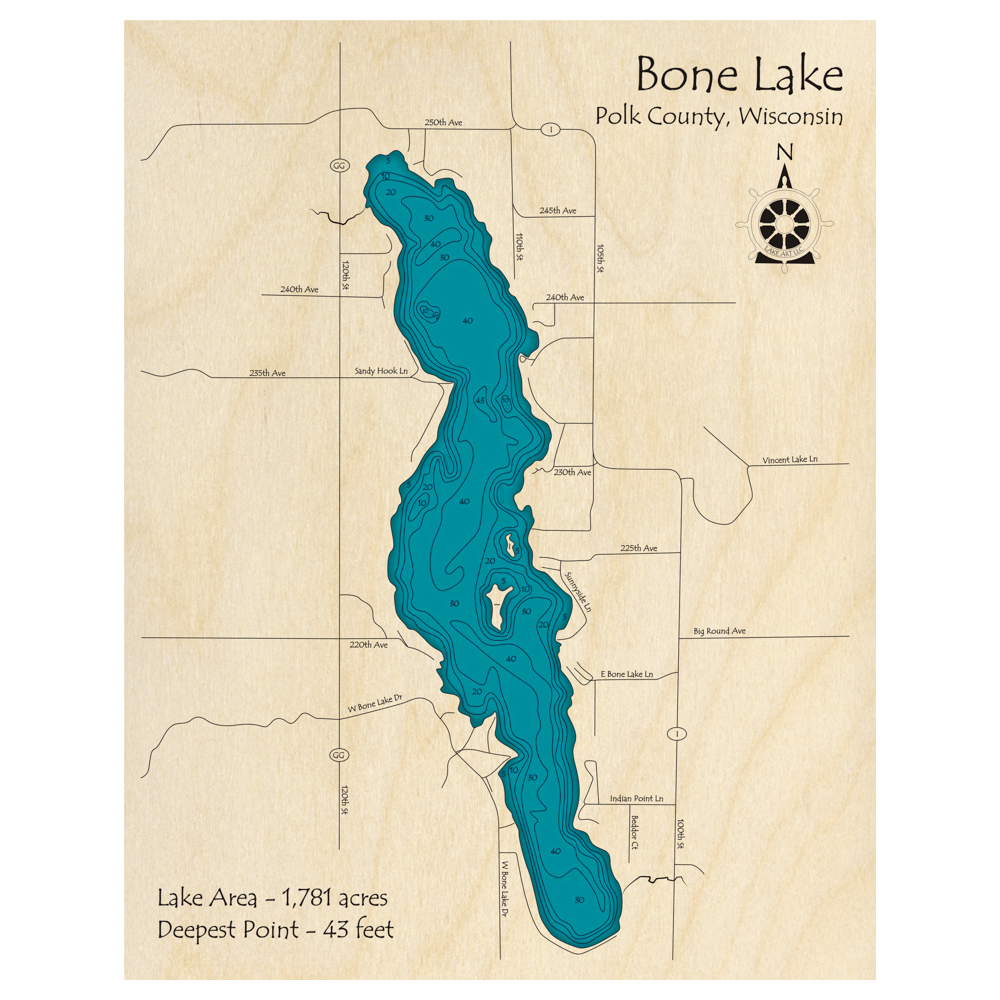 Bone Lake, Wisconsin 3D Custom Wood Map – Lake Art LLC