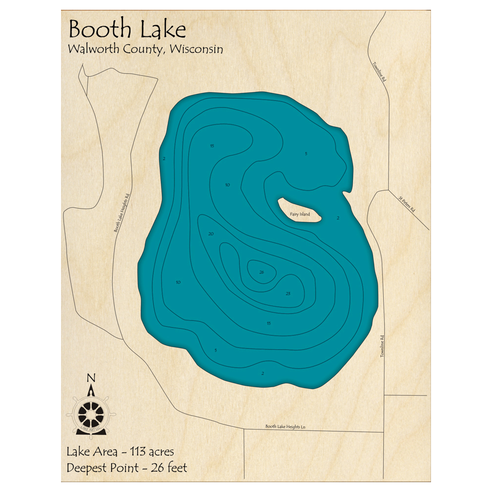 Booth Lake, Wisconsin 3D Custom Wood Map – Lake Art LLC