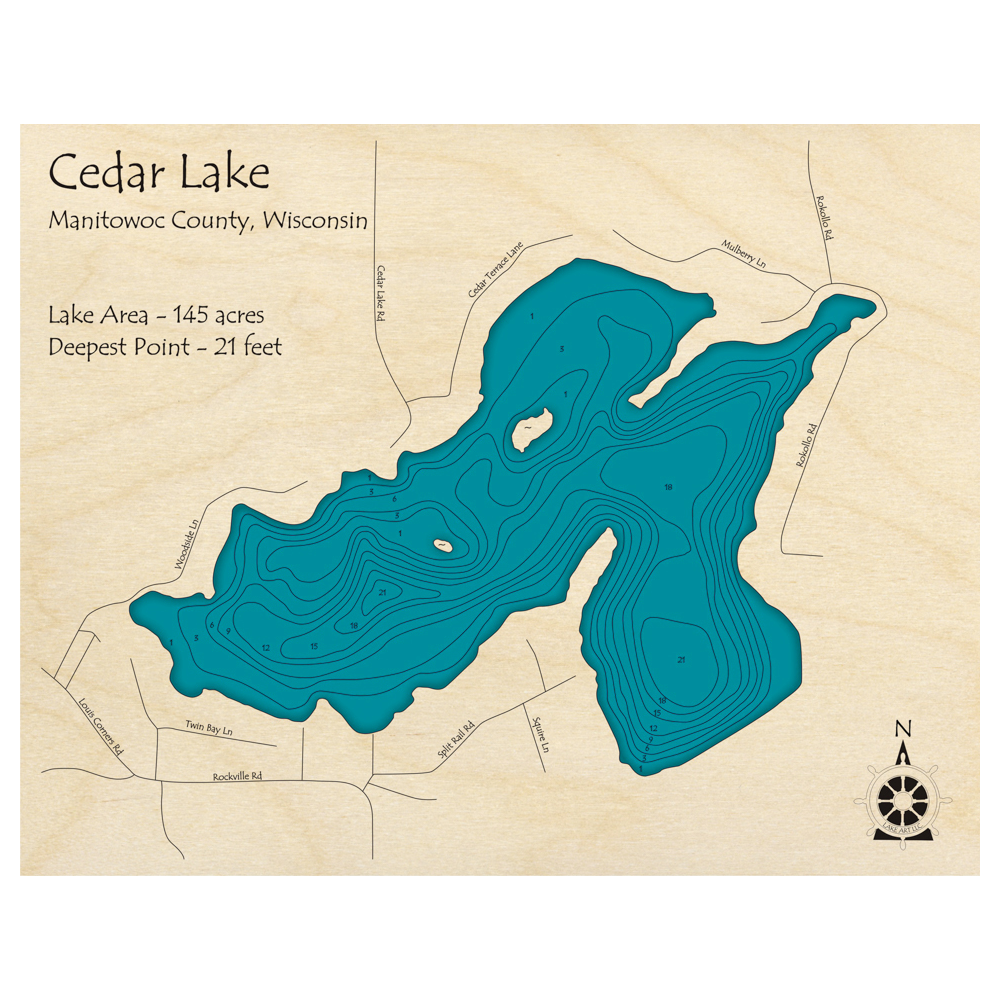 Cedar Lake, Wisconsin 3D Custom Wood Map – Lake Art LLC