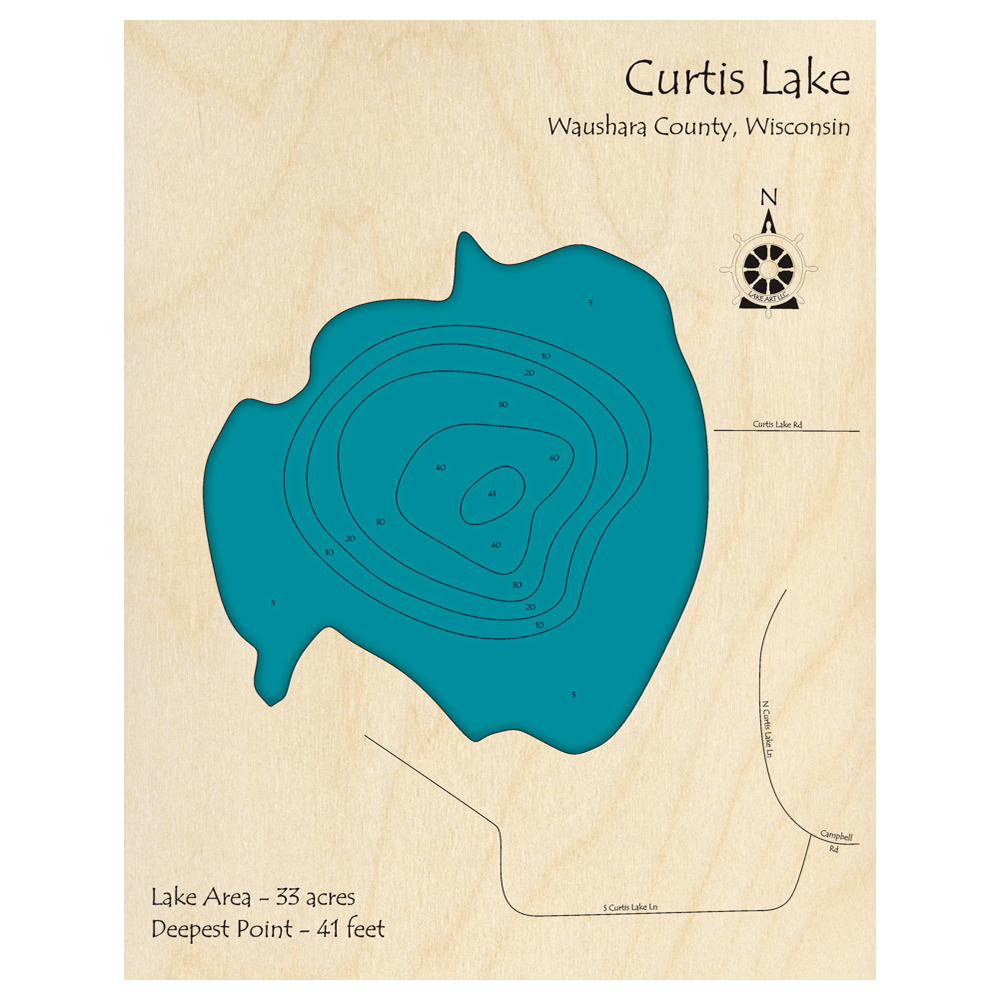 Curtis Lake, Wisconsin 3D Custom Wood Map – Lake Art LLC