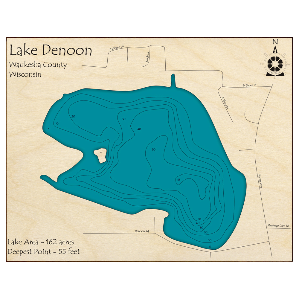 Lake Denoon, Wisconsin 3D Custom Wood Map – Lake Art LLC
