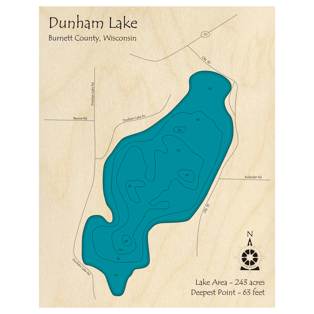 Dunham Lake, Wisconsin 3D Custom Wood Map – Lake Art LLC