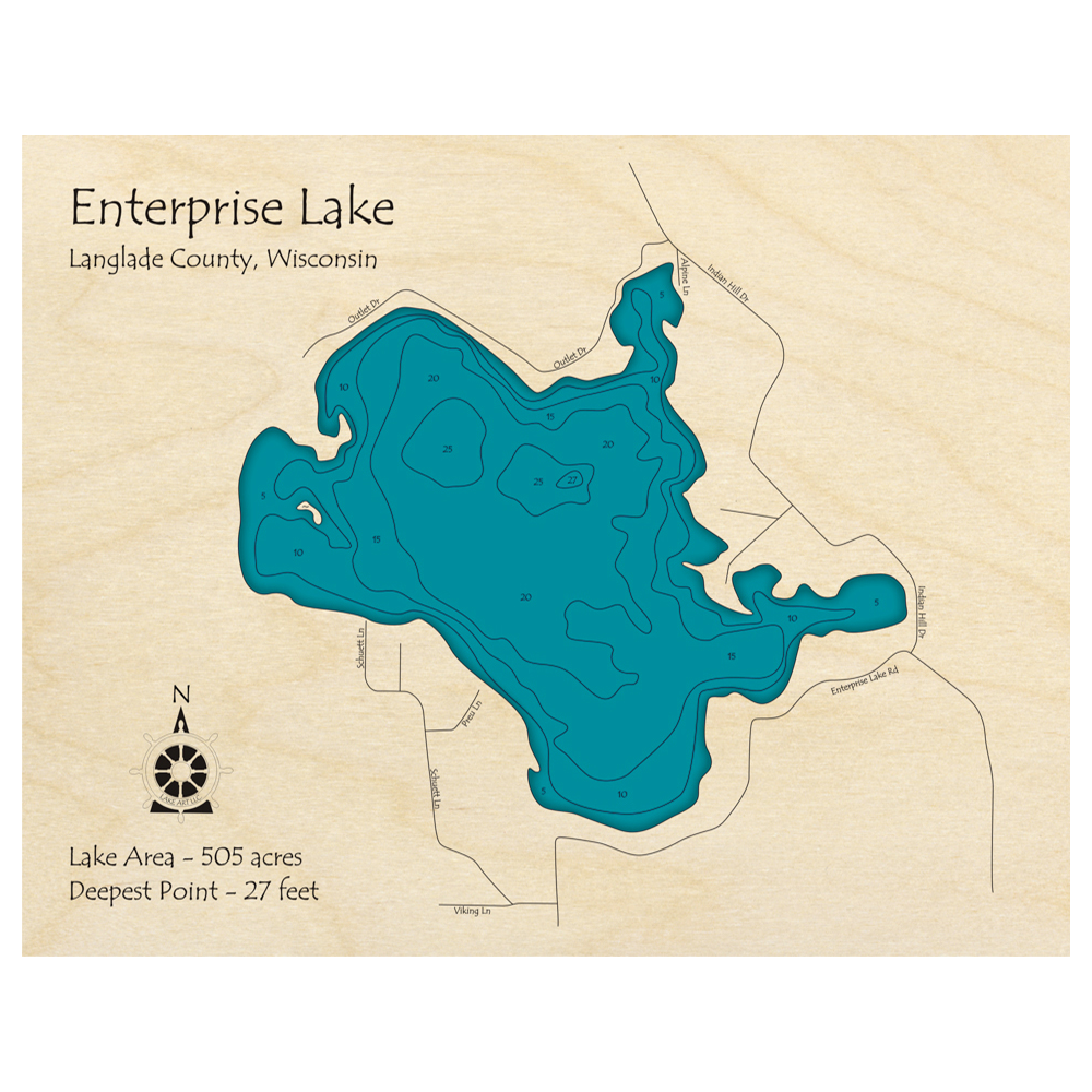 Enterprise Lake, Wisconsin 3D Custom Wood Map – Lake Art LLC