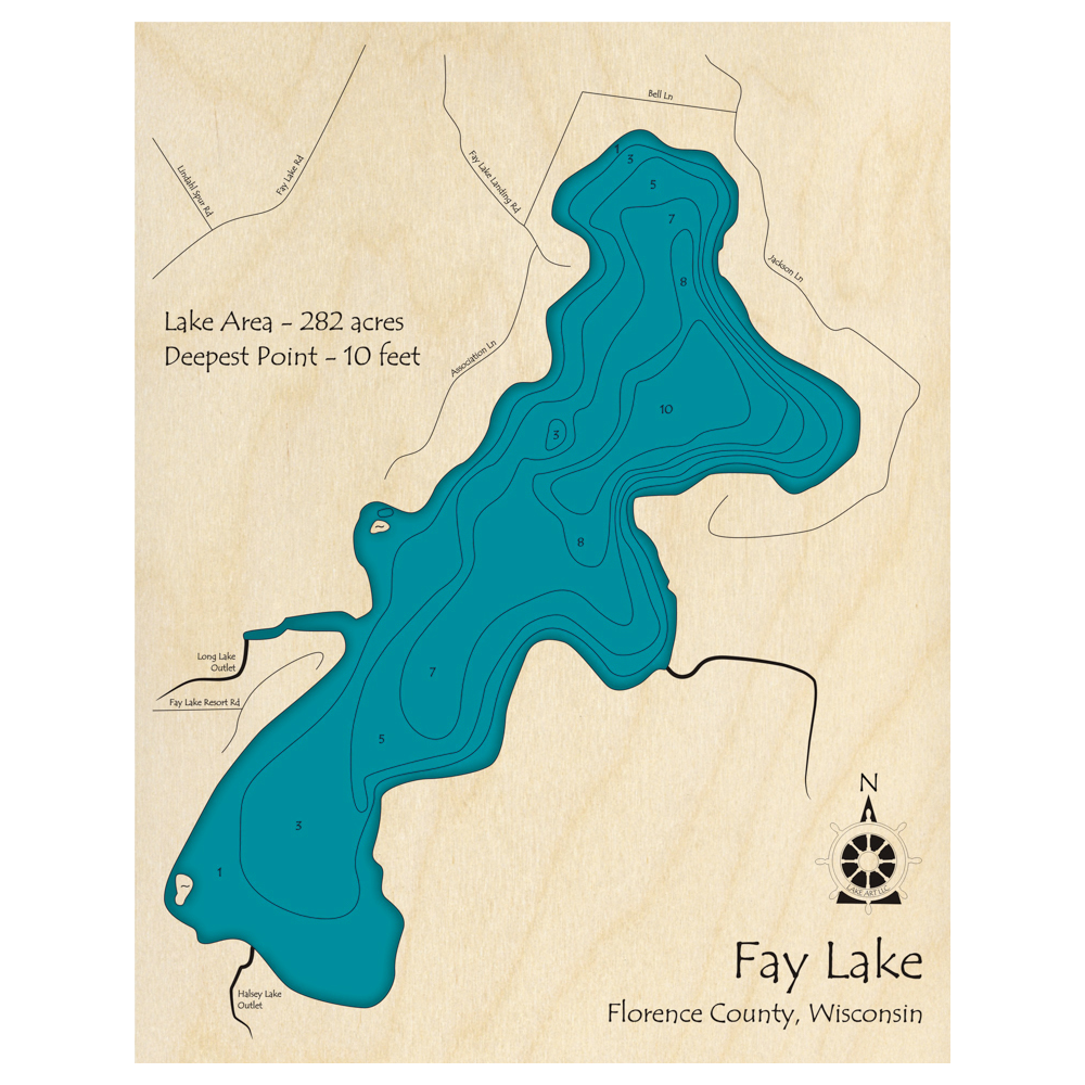 Fay Lake, Wisconsin 3D Custom Wood Map – Lake Art LLC
