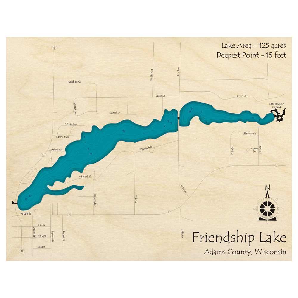 Friendship Lake, Wisconsin 3D Custom Wood Map – Lake Art LLC