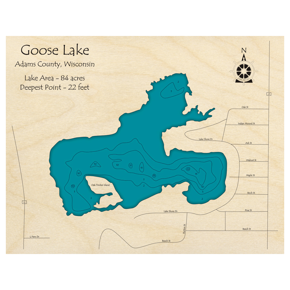 Goose Lake, Wisconsin 3D Custom Wood Map – Lake Art LLC