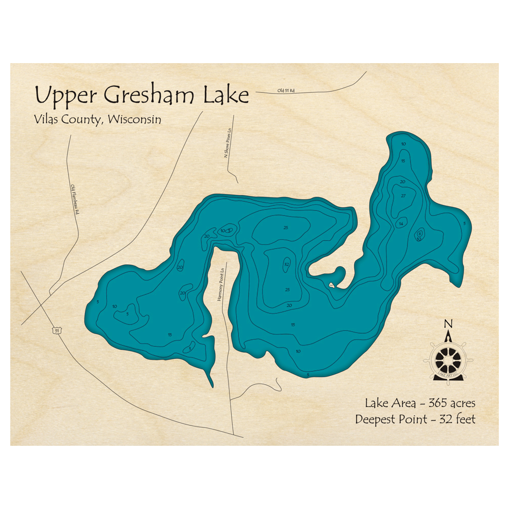 Gresham Lake, Wisconsin 3D Custom Wood Map – Lake Art LLC