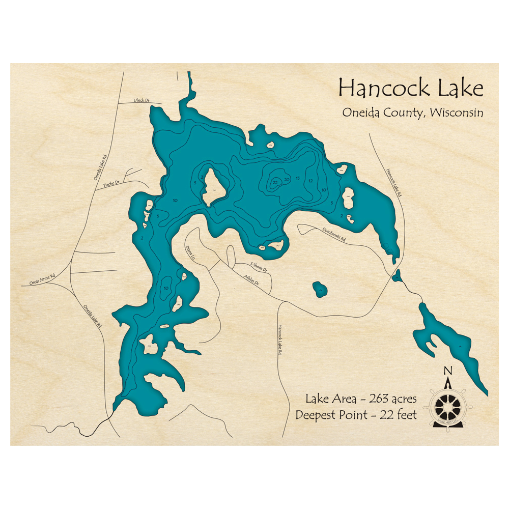 Hancock Lake, Wisconsin 3D Custom Wood Map – Lake Art LLC