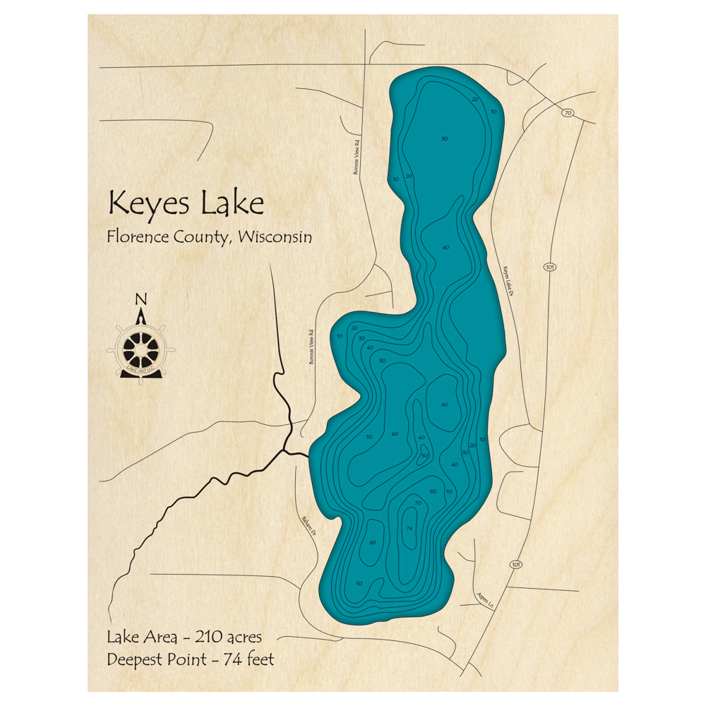 Keyes Lake, Wisconsin 3D Custom Wood Map – Lake Art LLC