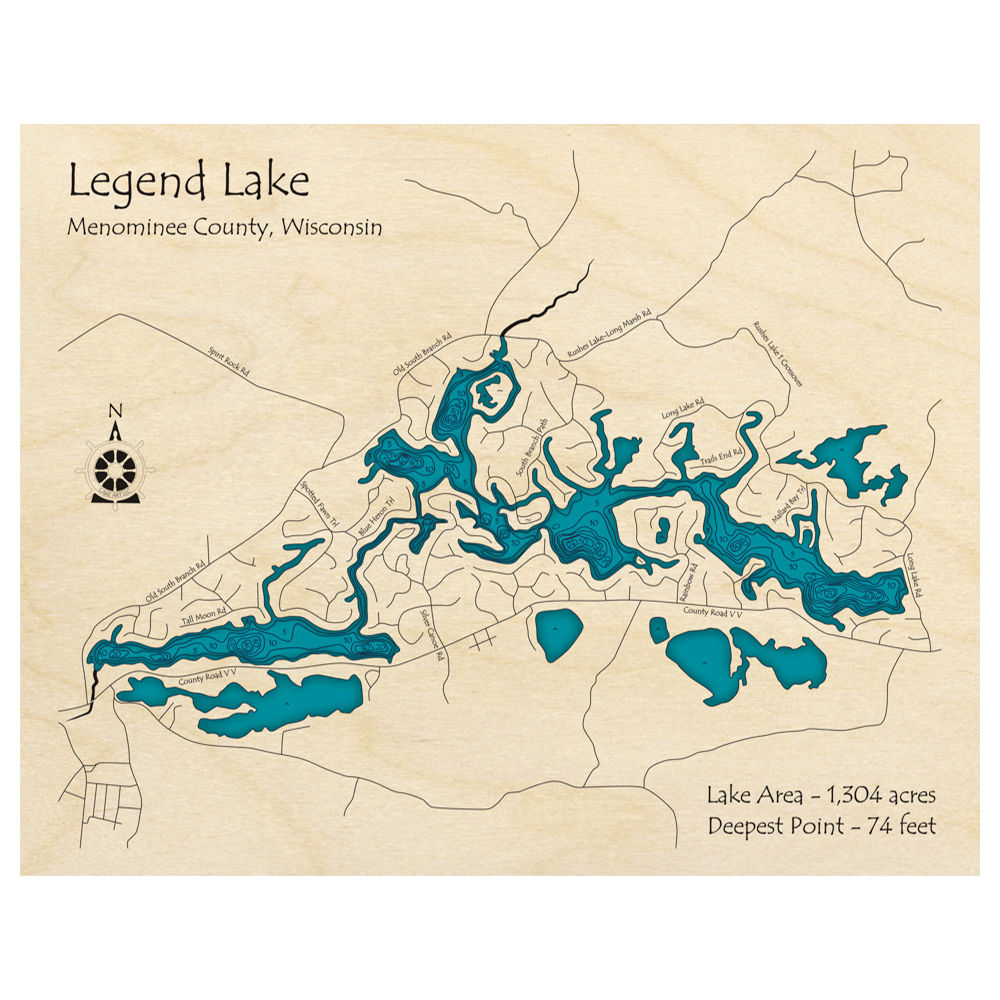 Legend Lake, Wisconsin 3D Custom Wood Map – Lake Art LLC
