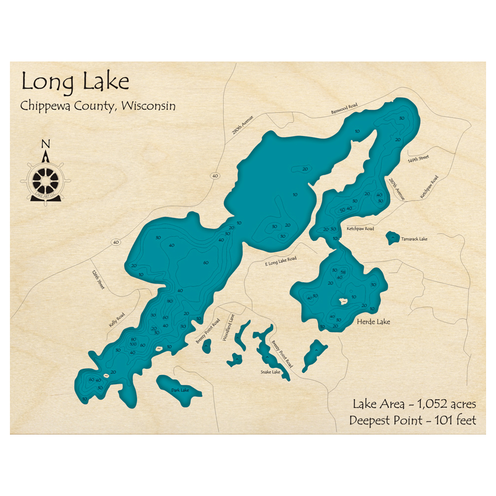 Long Lake, Wisconsin 3D Custom Wood Map – Lake Art LLC