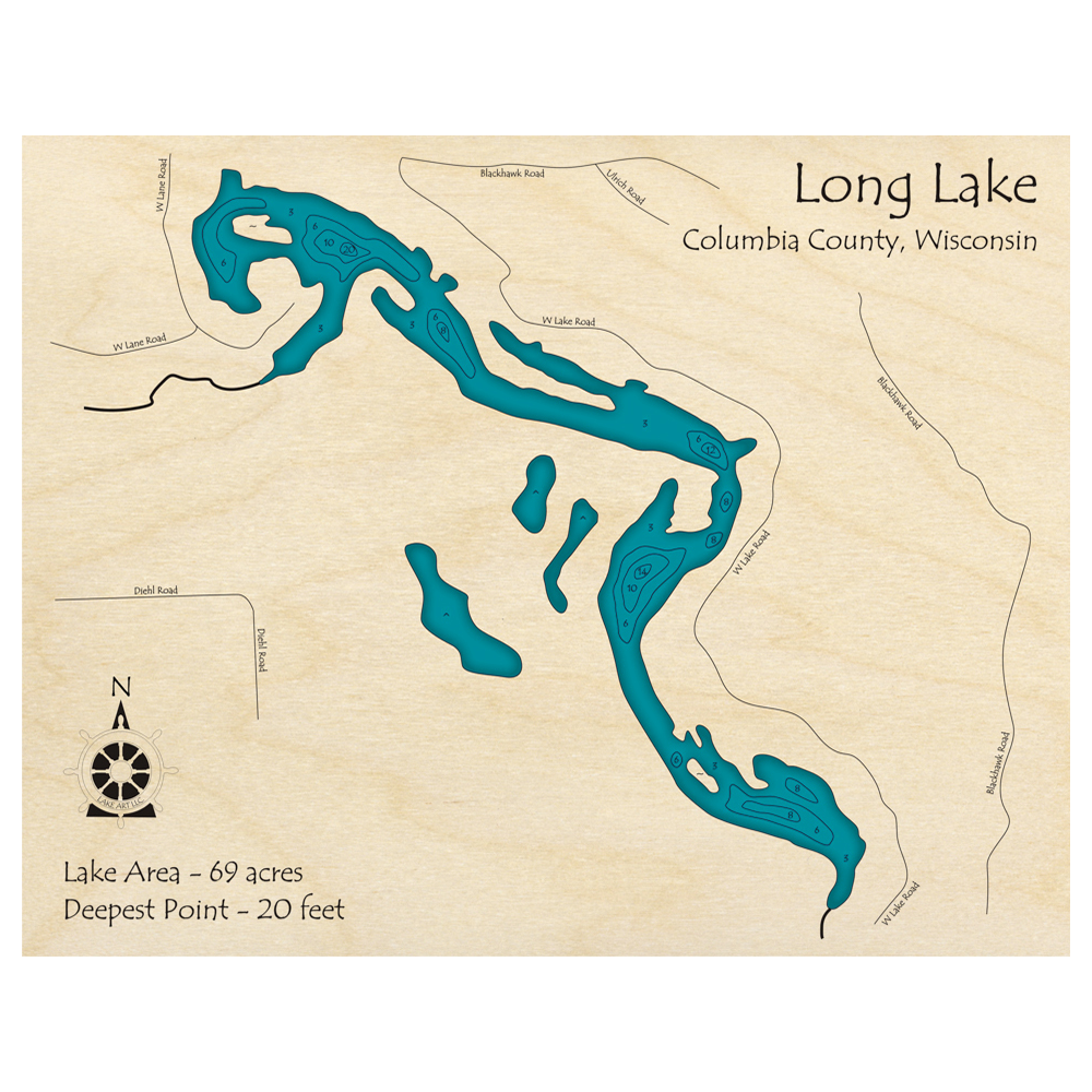 Long Lake, Wisconsin 3D Custom Wood Map – Lake Art LLC