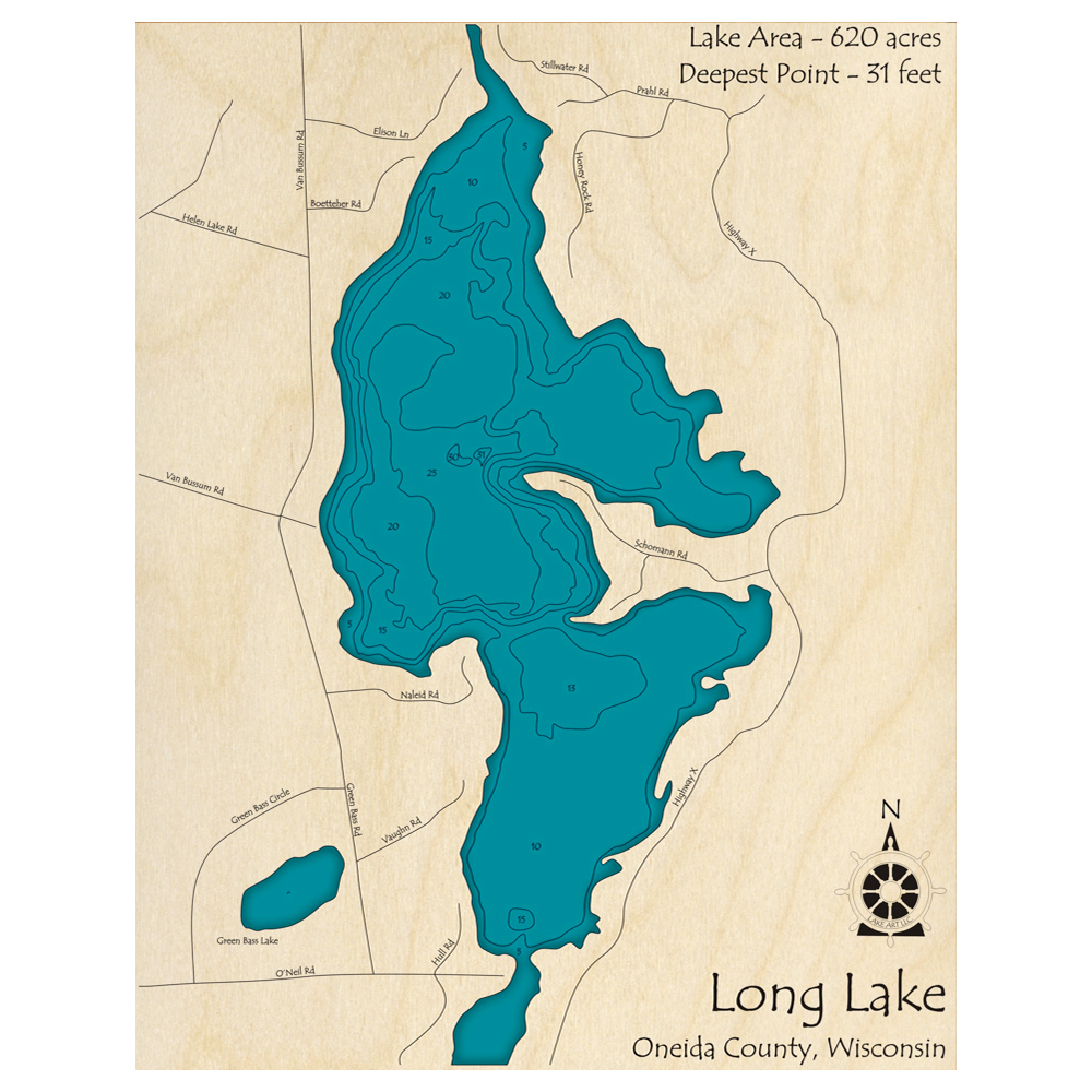 Long Lake, Wisconsin 3D Custom Wood Map – Lake Art LLC