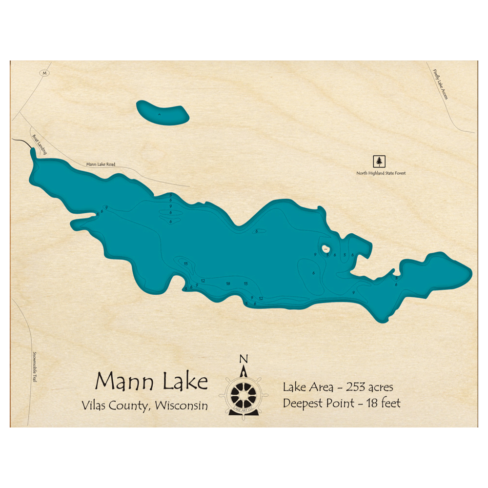 Mann Lake, Wisconsin 3D Custom Wood Map – Lake Art LLC