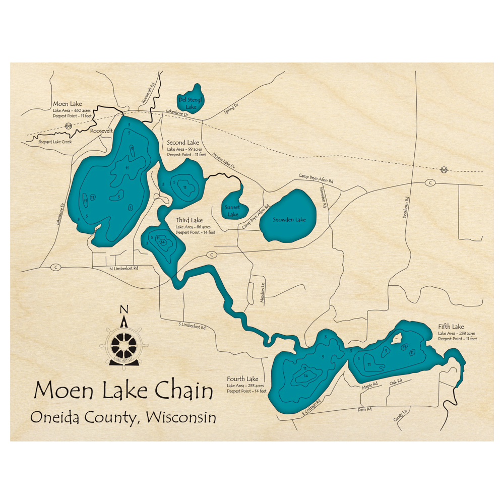 Moen Lake, Wisconsin 3D Custom Wood Map – Lake Art LLC
