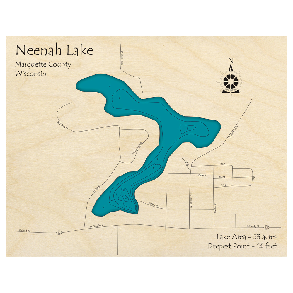 Neenah Lake, Wisconsin 3D Custom Wood Map – Lake Art LLC
