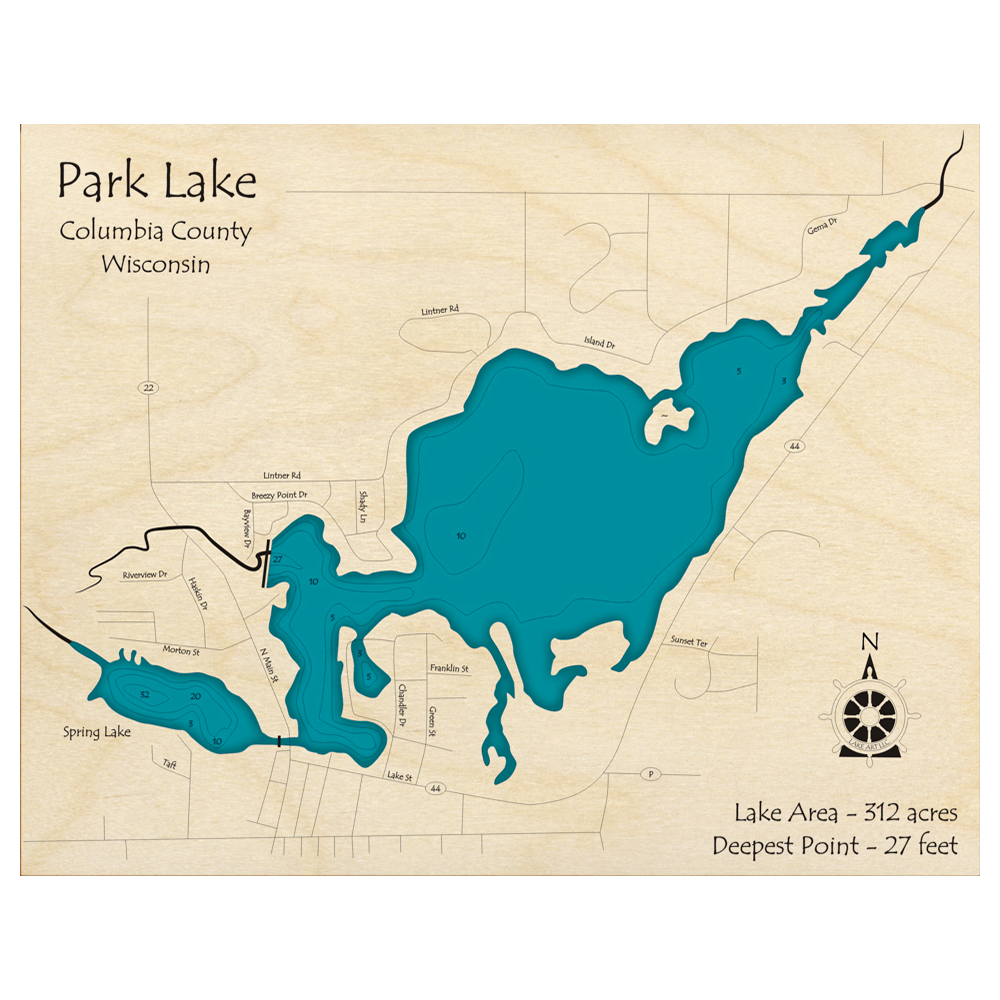 Park Lake, Wisconsin 3D Custom Wood Map – Lake Art LLC