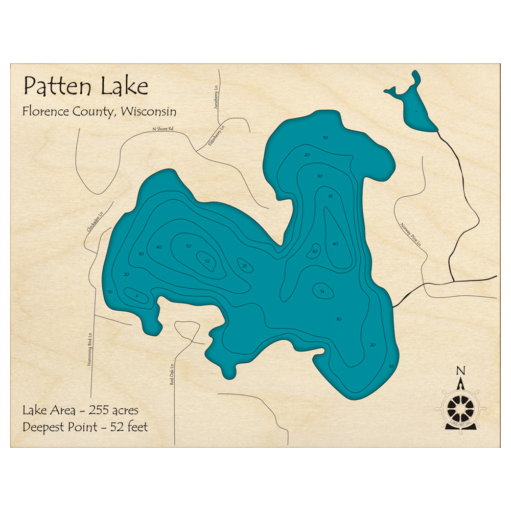 Patten Lake, Wisconsin 3D Custom Wood Map – Lake Art LLC