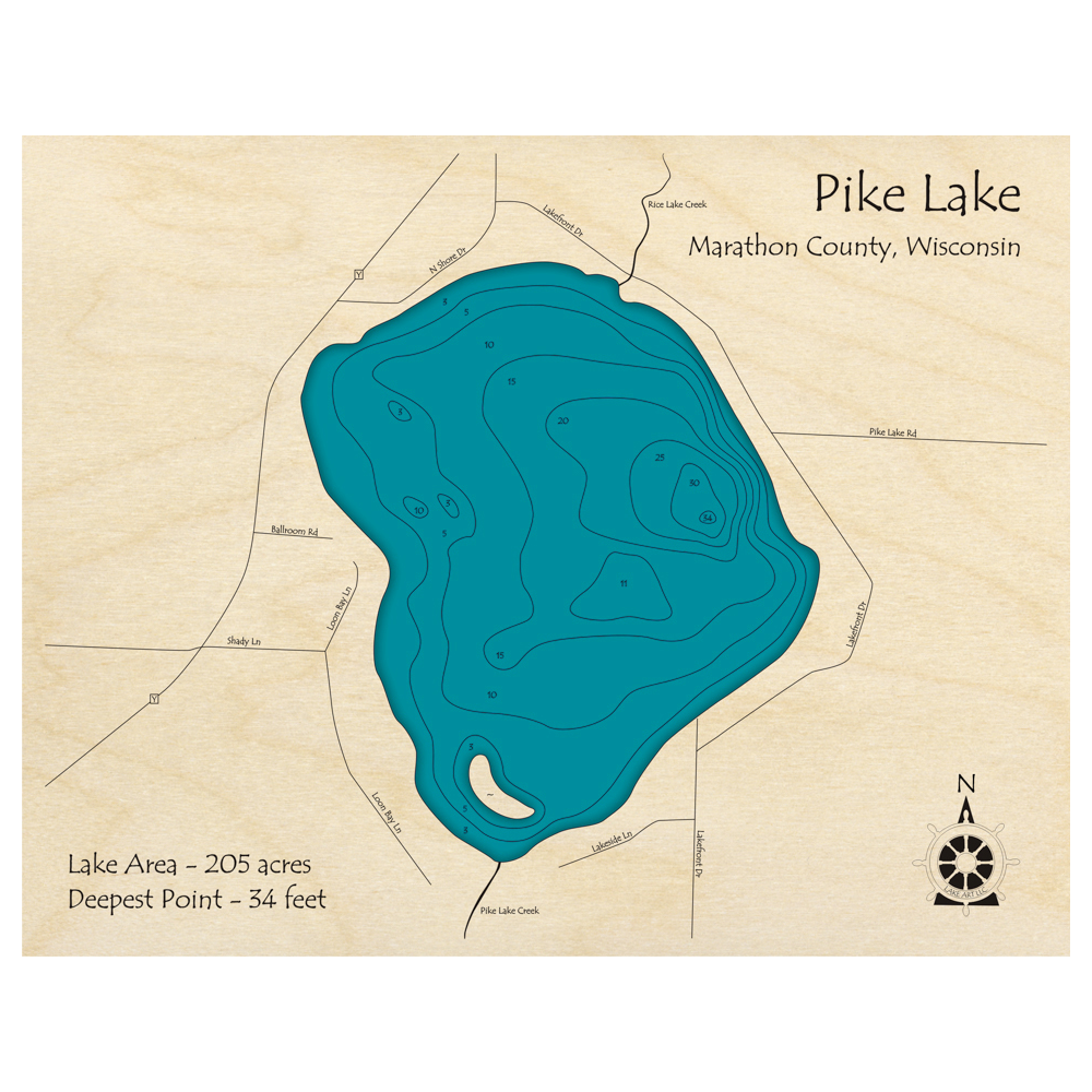 Pike Lake, Wisconsin 3D Custom Wood Map – Lake Art LLC