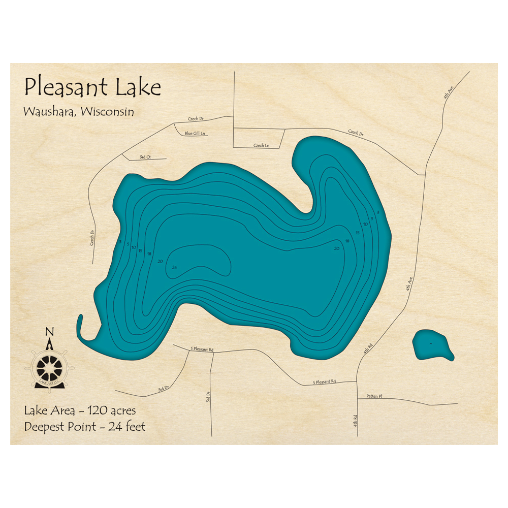 Pleasant Lake, Wisconsin 3D Custom Wood Map – Lake Art LLC