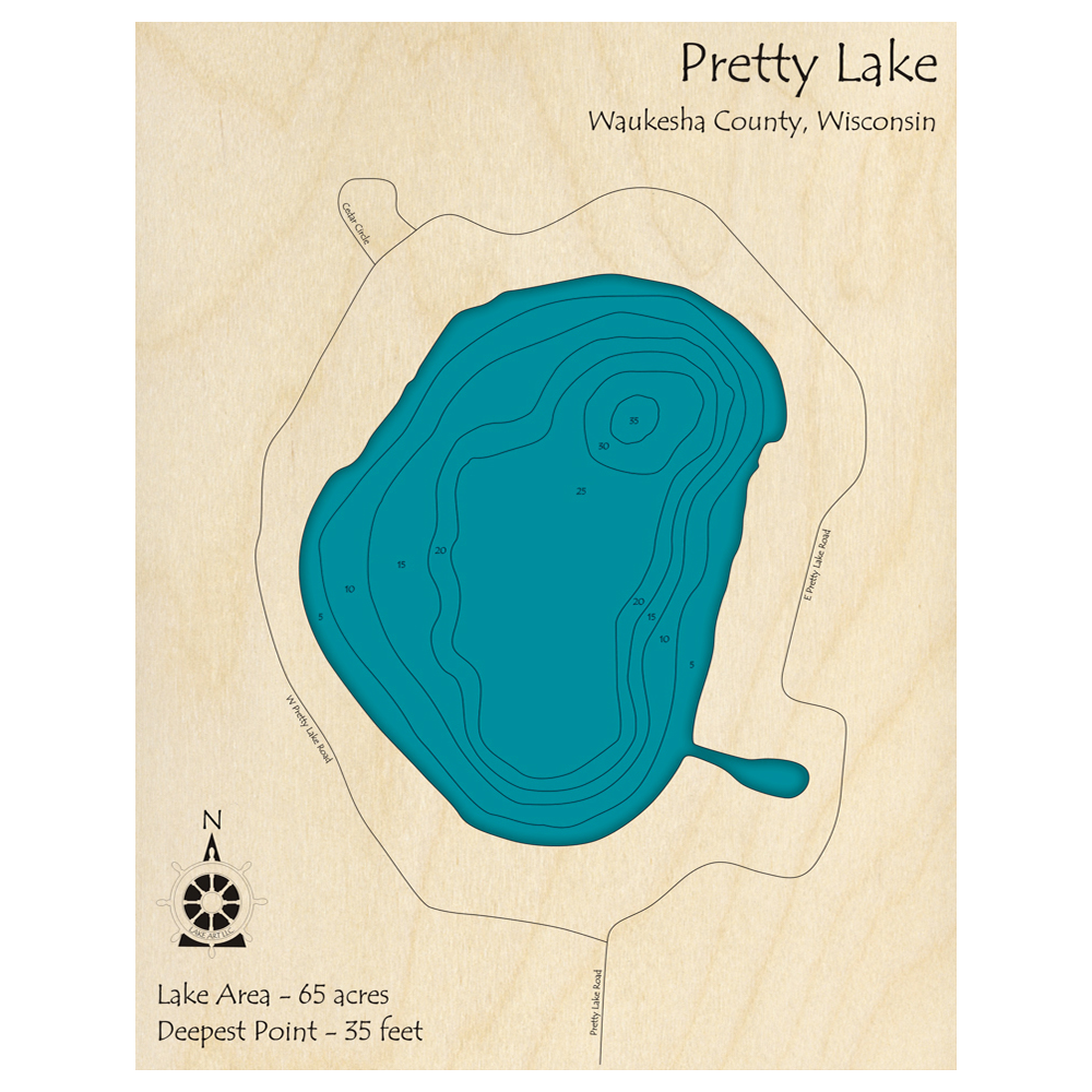 Pretty Lake, Wisconsin 3D Custom Wood Map – Lake Art LLC