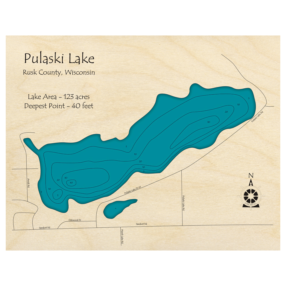 Pulaski Lake, Wisconsin 3D Custom Wood Map – Lake Art LLC