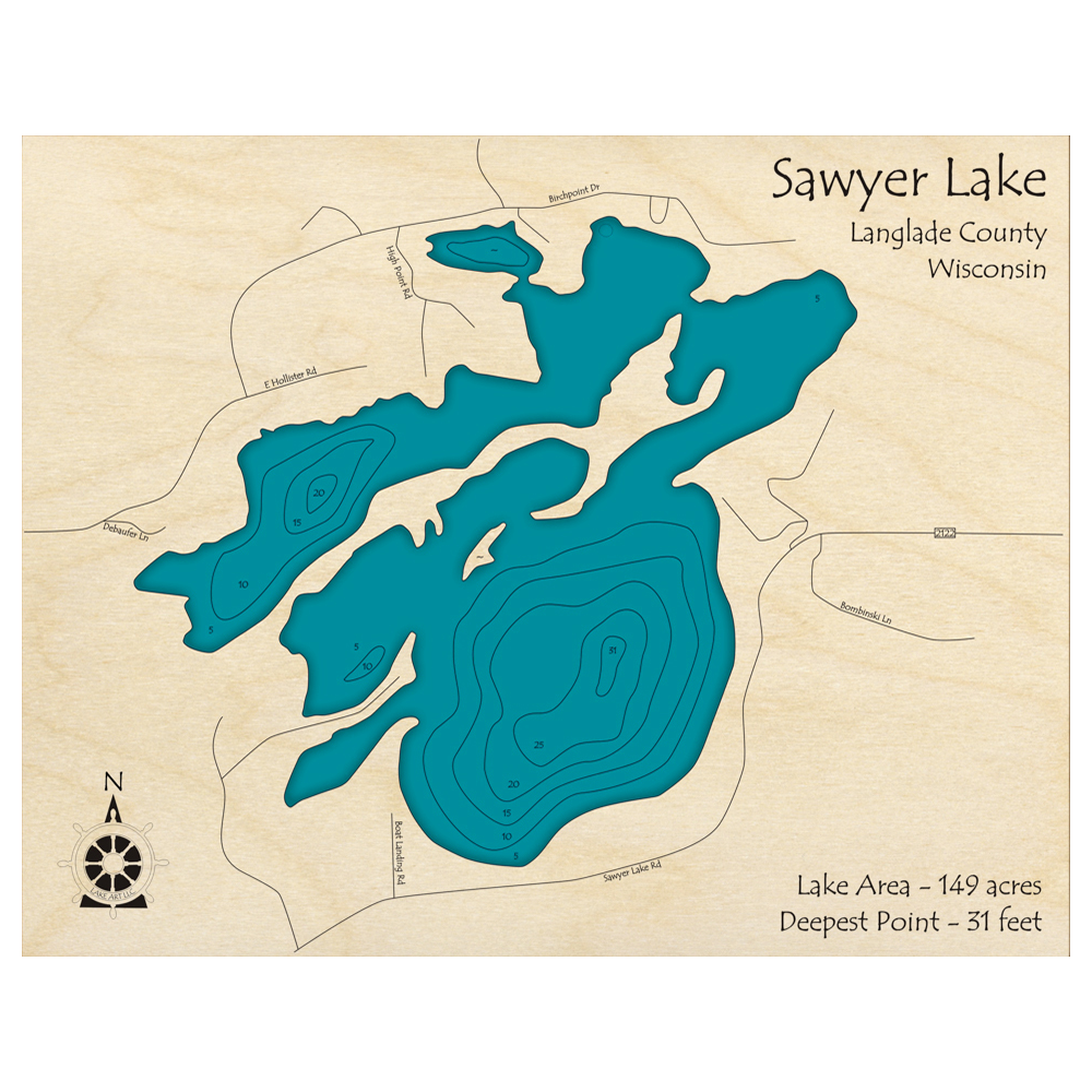 Sawyer Lake, Wisconsin 3D Custom Wood Map – Lake Art LLC