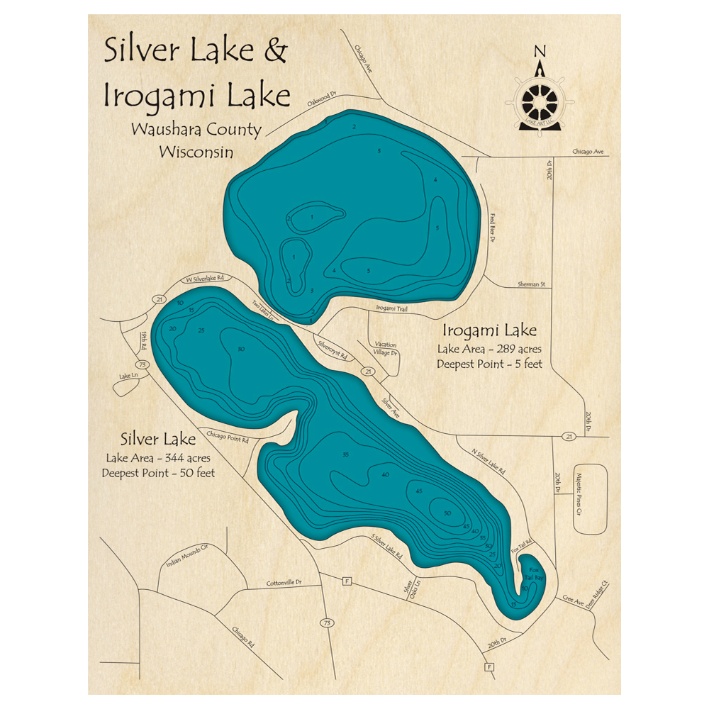 Silver Lake, Wisconsin 3D Custom Wood Map – Lake Art LLC