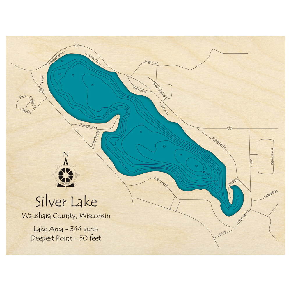 Silver Lake, Wisconsin 3D Custom Wood Map – Lake Art LLC