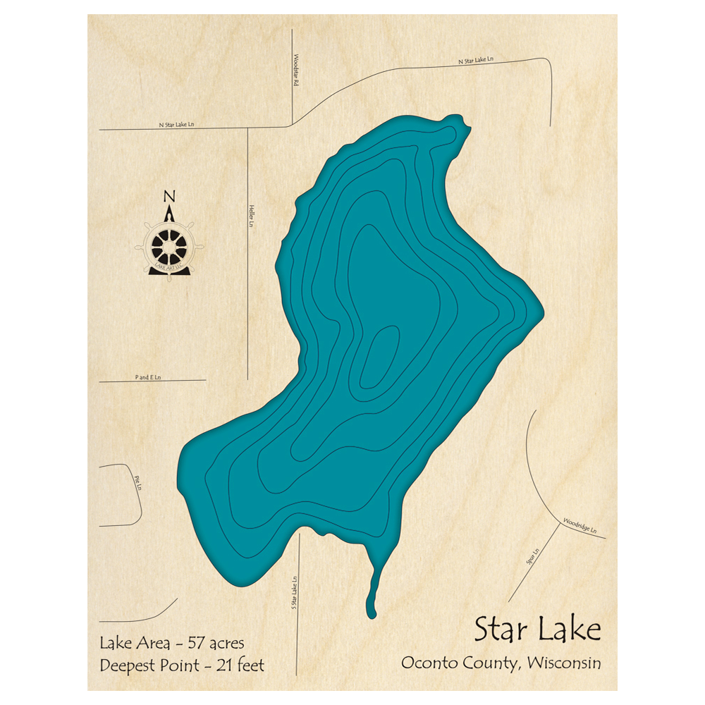 Star Lake, Wisconsin 3D Custom Wood Map – Lake Art LLC