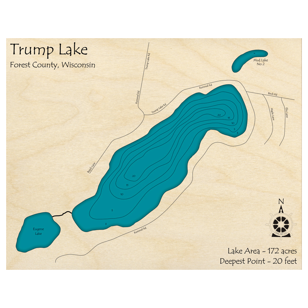 Trump Lake, Wisconsin 3D Custom Wood Map – Lake Art LLC