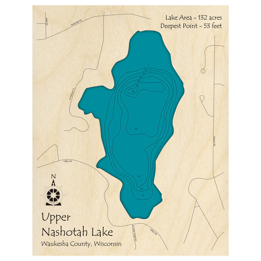 Nashotah Lake, Wisconsin 3D Custom Wood Map – Lake Art LLC