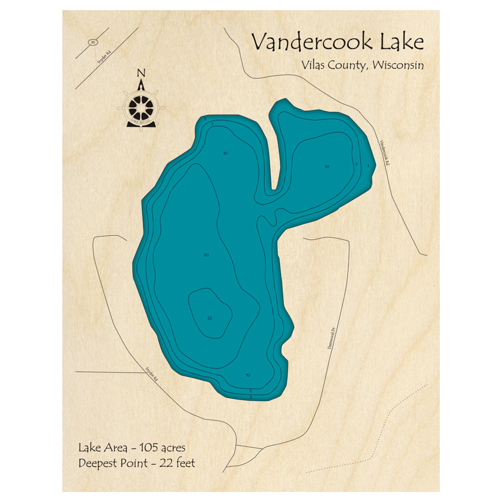 Vandercook Lake, Wisconsin 3D Custom Wood Map – Lake Art LLC