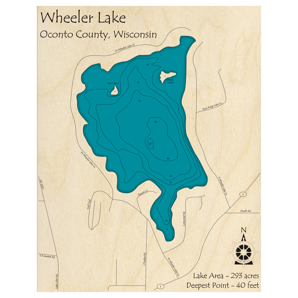 Wheeler Lake, Wisconsin 3D Custom Wood Map – Lake Art LLC