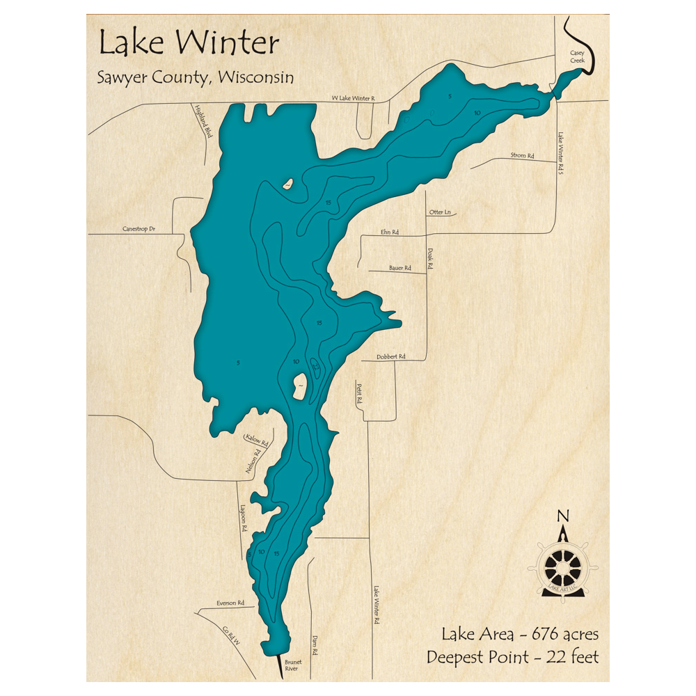 Lake Winter, Wisconsin 3D Custom Wood Map – Lake Art LLC