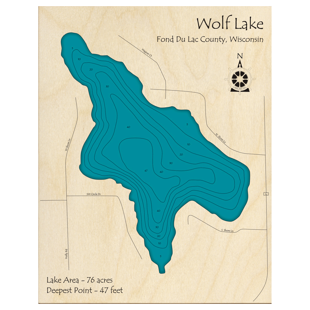 Wolf Lake, Wisconsin 3D Custom Wood Map – Lake Art LLC