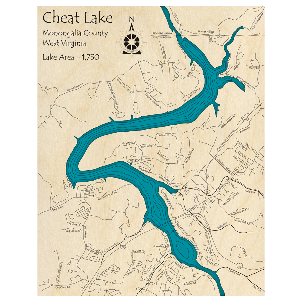 Cheat Lake, West Virginia 3D Custom Wood Map – Lake Art LLC