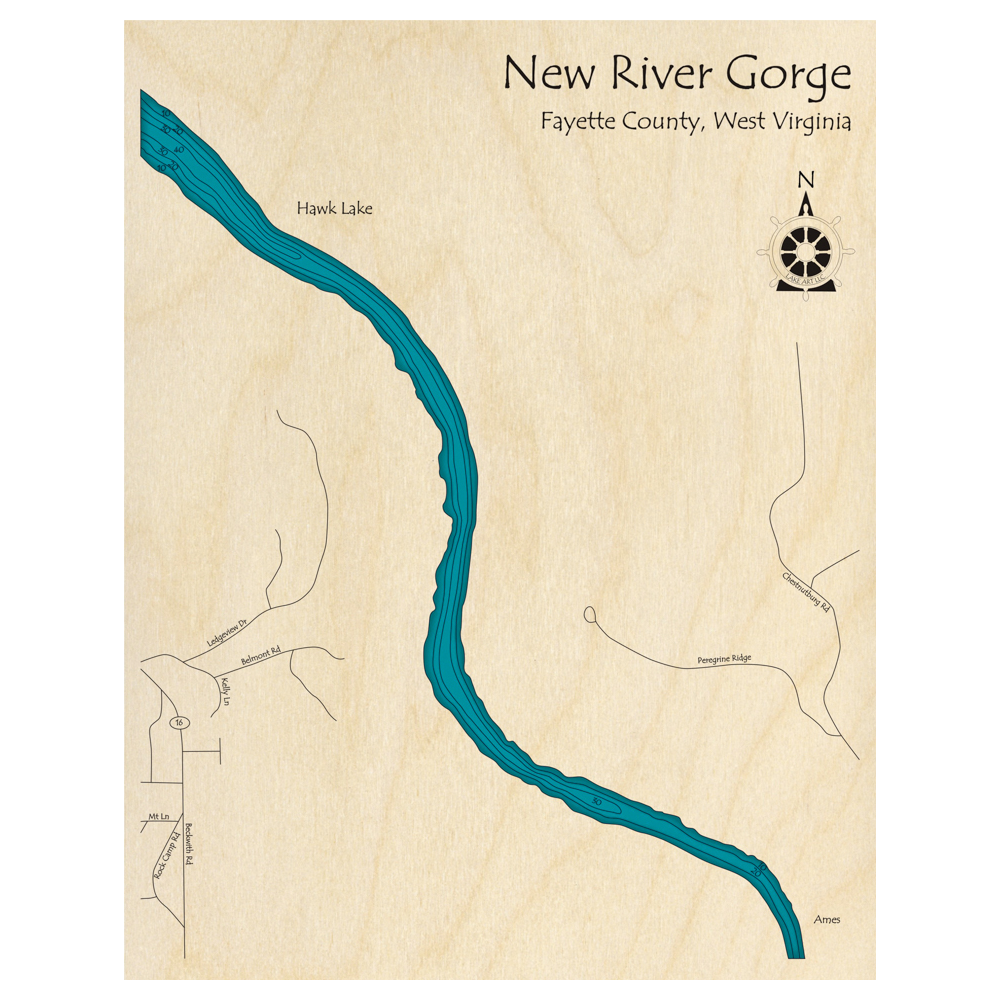 New River Gorge, West Virginia 3D Custom Wood Map – Lake Art LLC