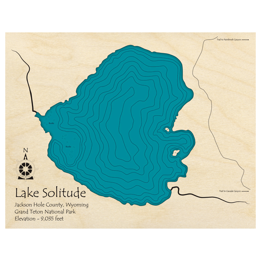 Lake Solitude, Wyoming 3D Custom Wood Map – Lake Art LLC