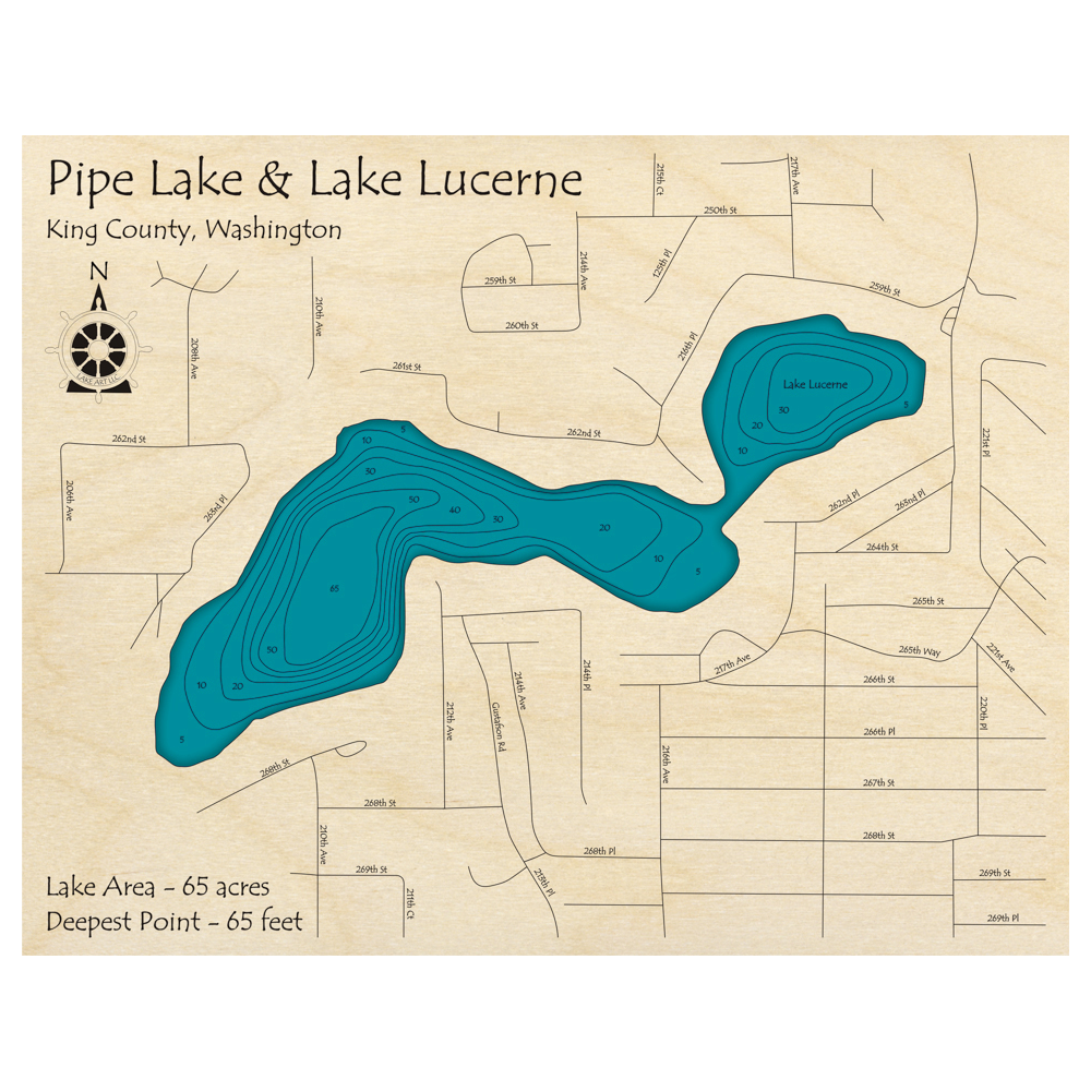 Pipe Lake and Lake Lucerne, Washington 3D Custom Wood Map – Lake Art LLC