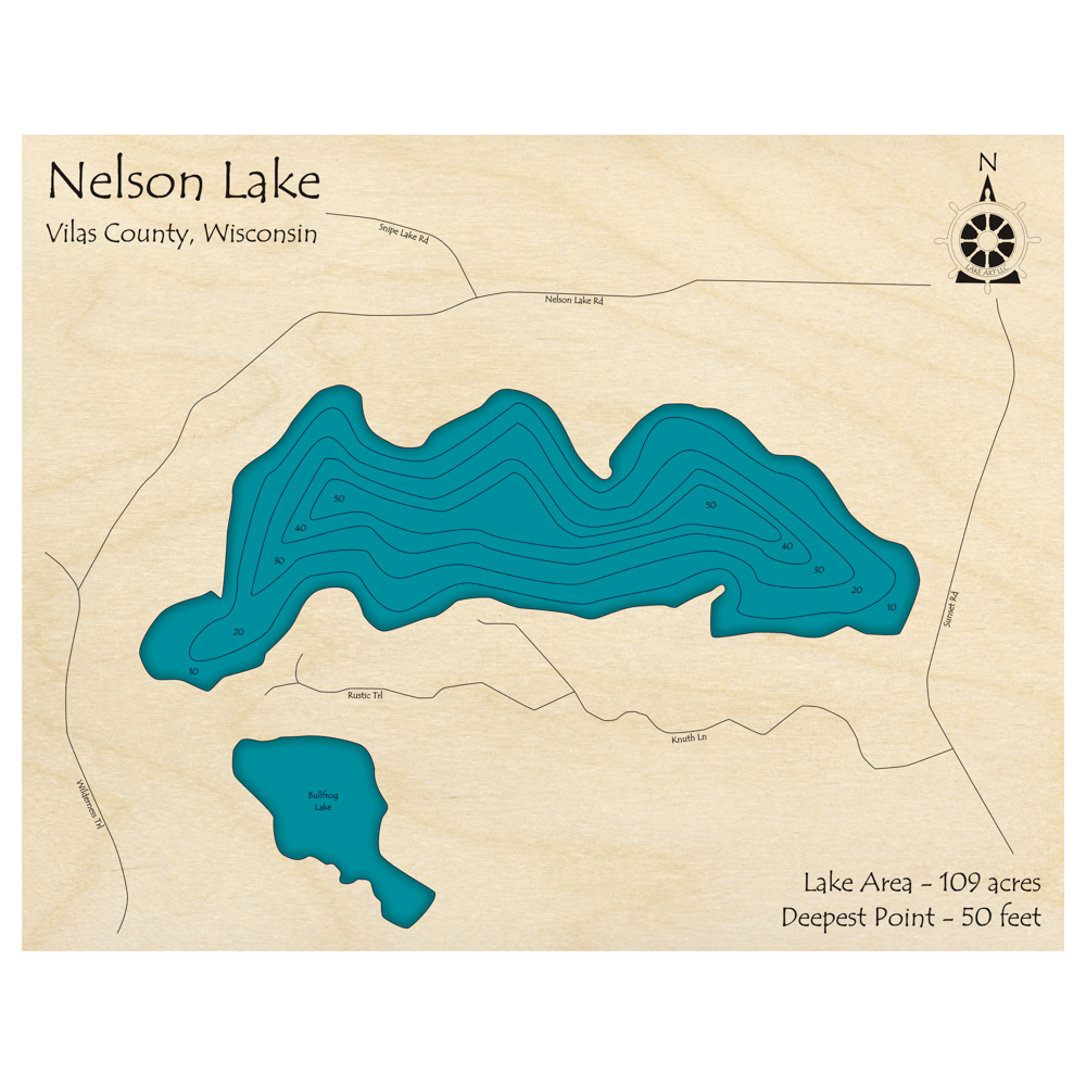 Nelson Lake, Wisconsin 3D Custom Wood Map – Lake Art LLC