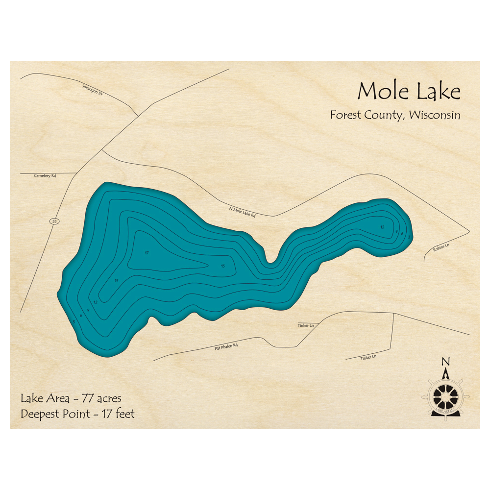 Mole Lake, Wisconsin 3D Custom Wood Map – Lake Art LLC