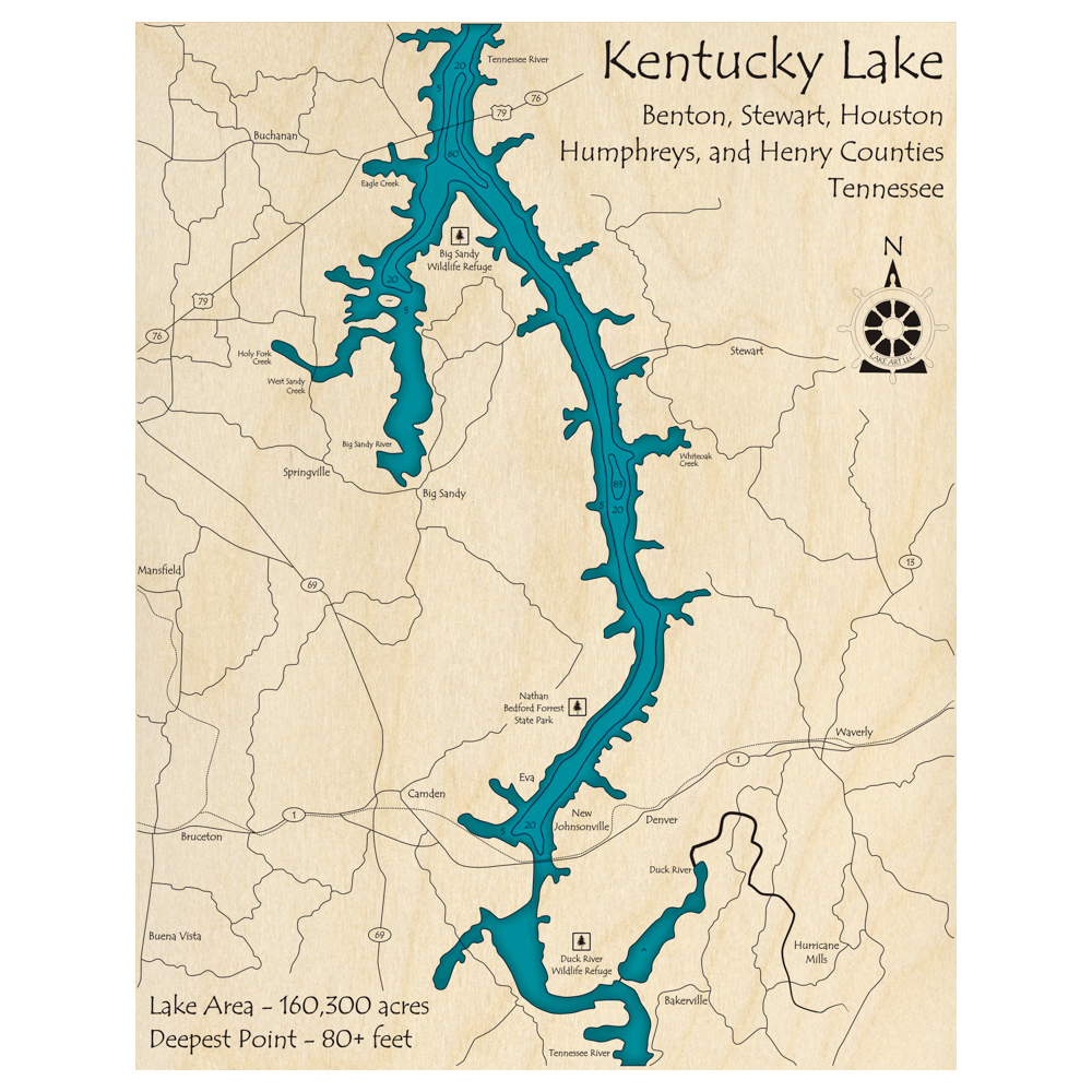 Kentucky Lake, 3D Custom Wood Map – Lake Art LLC